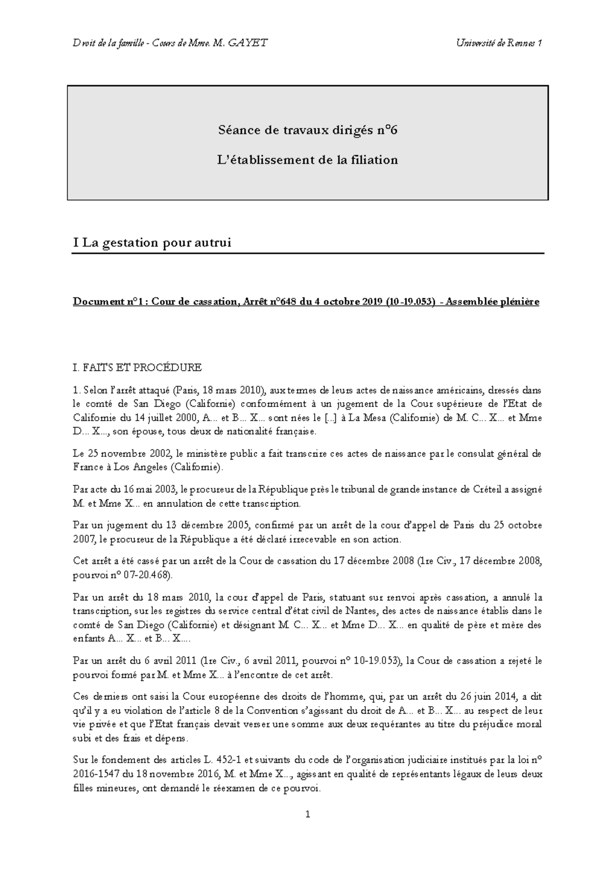 SÃ©ance de travaux dirig Ã©s n Â°6 famille - Séance de travaux dirigés ...