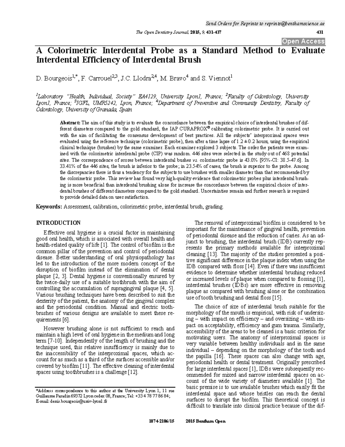 A Colorimetric Interdental Probe as a Standard Method to Evaluate 2 ...