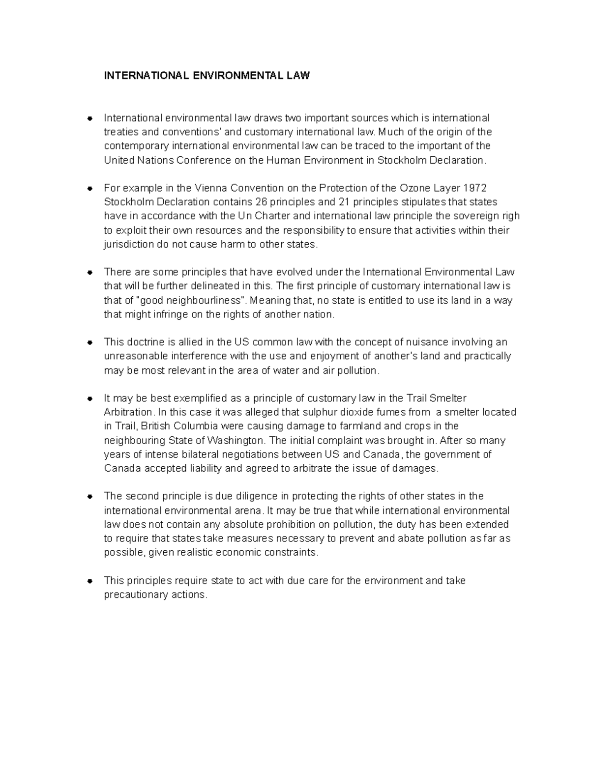 Environmental Law - Lecture notes 4 - INTERNATIONAL ENVIRONMENTAL LAW ...