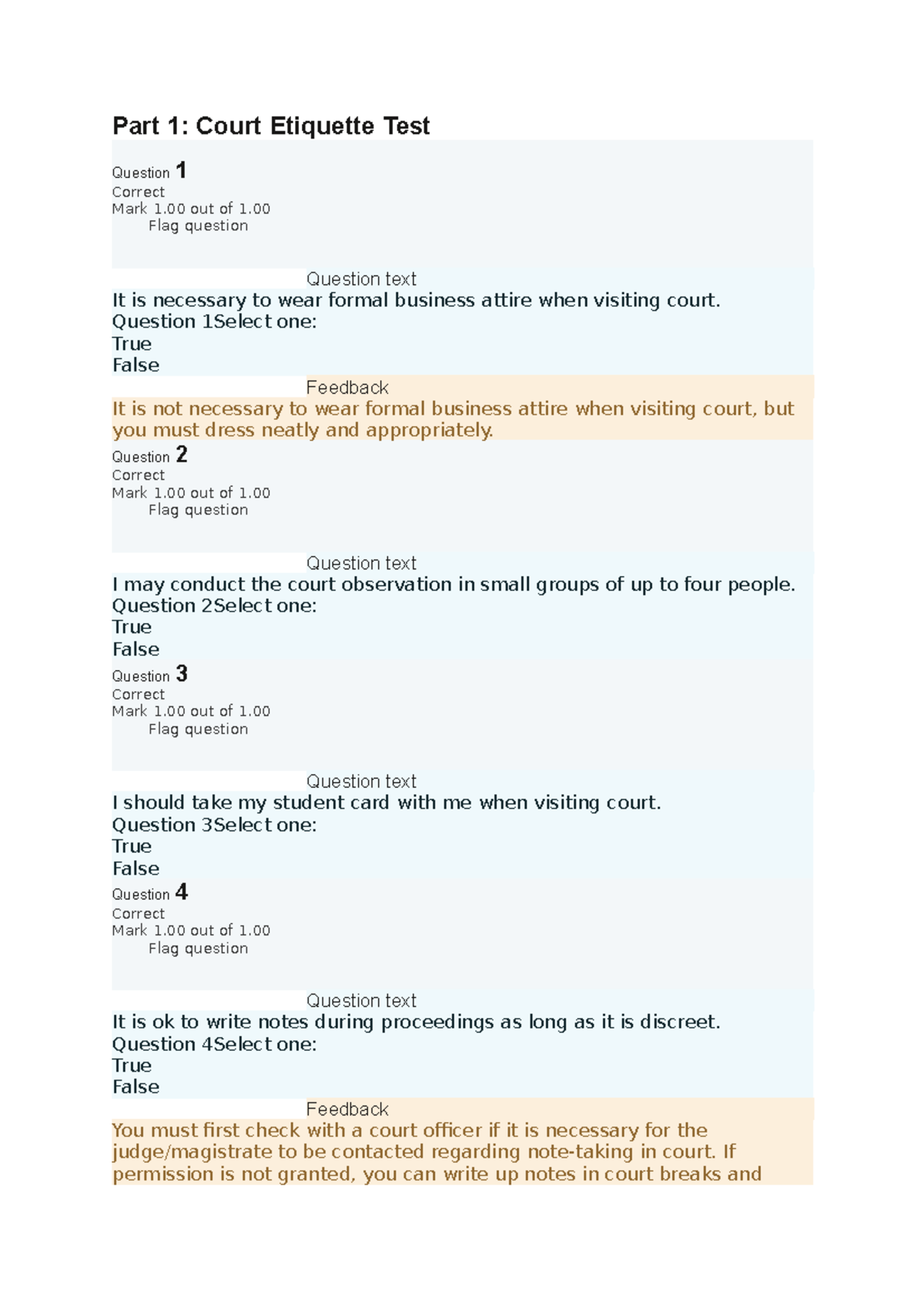 Part 1- Court Etiquette Test Answered - Part 1: Court Etiquette Test ...