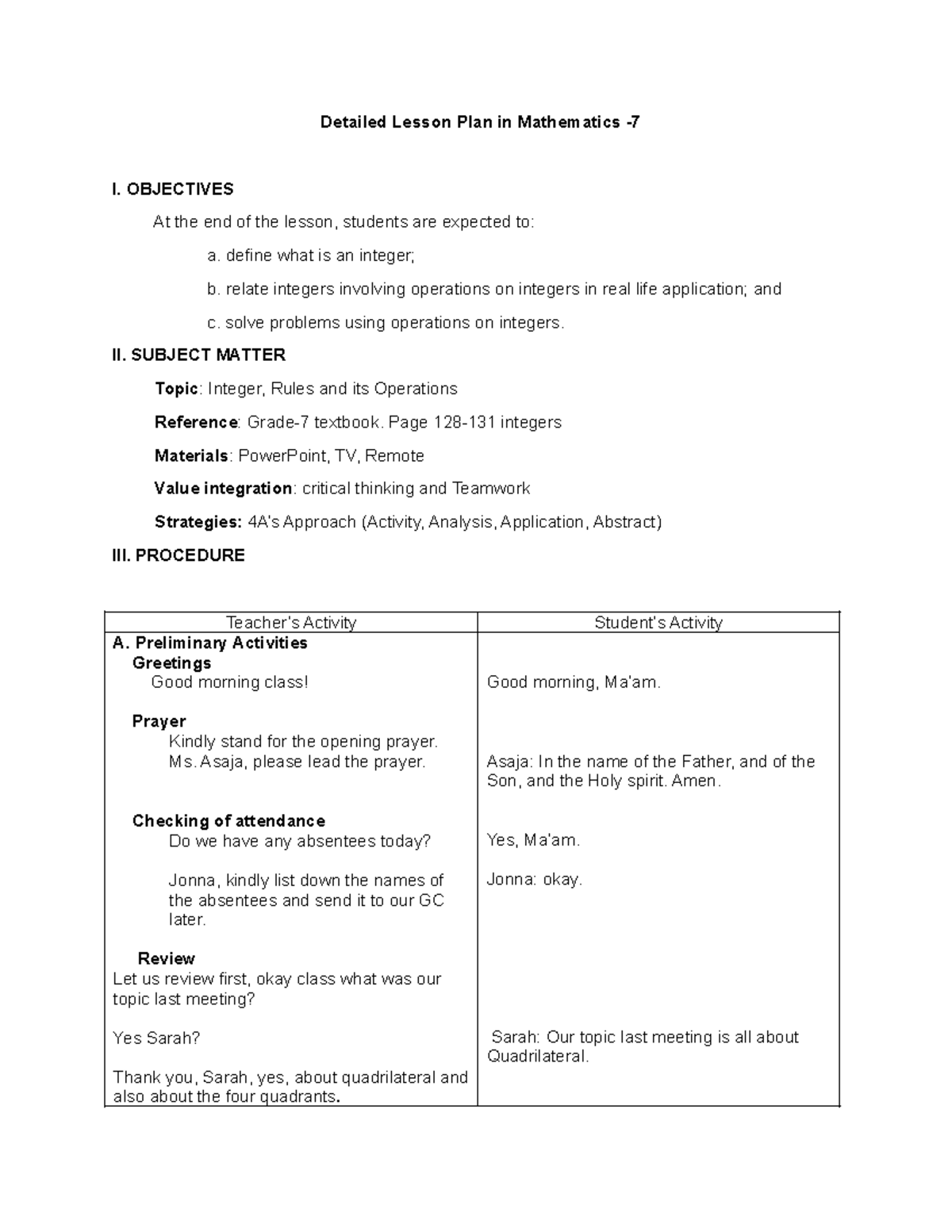 TTL Lesson PLAN PAT - Assessment - Detailed Lesson Plan in Mathematics ...