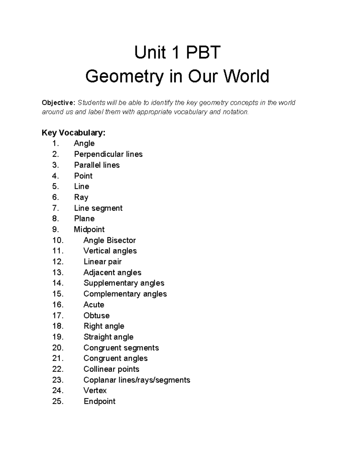Unit 1 PBT 23-24 - Geometry In Our World - Unit 1 PBT Geometry in Our ...