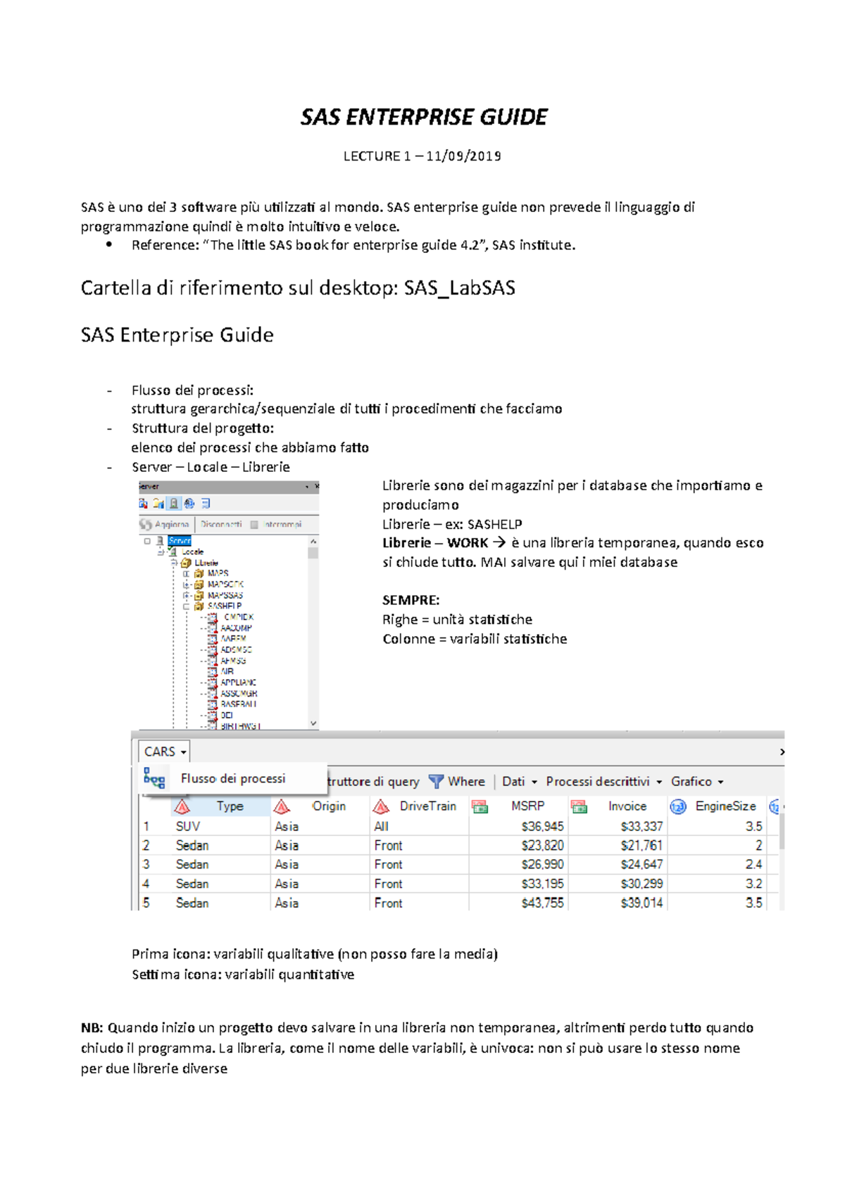 SAS Enterprise Guide - Appunti 1,2,3 - SAS ENTERPRISE GUIDE LECTURE 1 ...