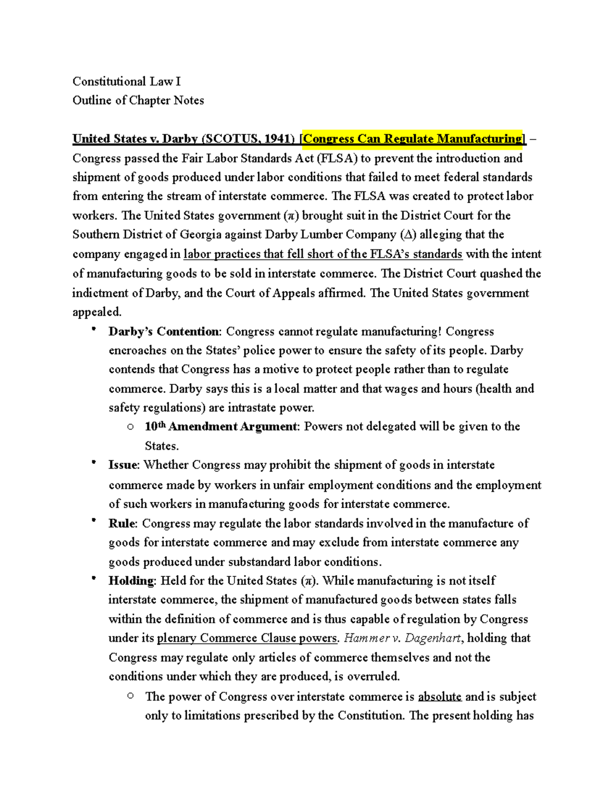 Congress Can Regulate Manufacturing - Constitutional Law I Outline of ...