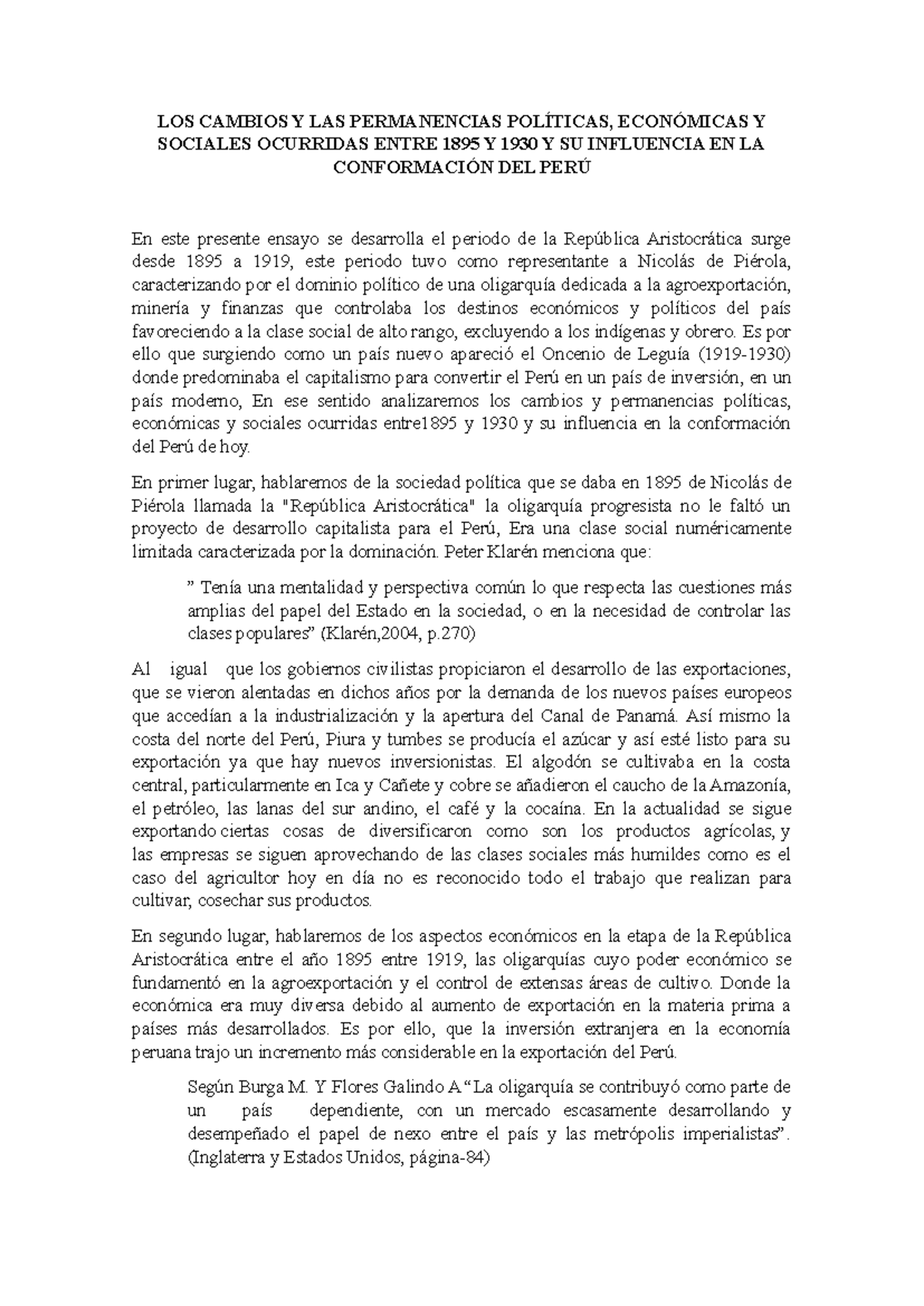 Ensayo PDFA - practica - LOS CAMBIOS Y LAS PERMANENCIAS POLÍTICAS, ECONÓMICAS Y SOCIALES ...