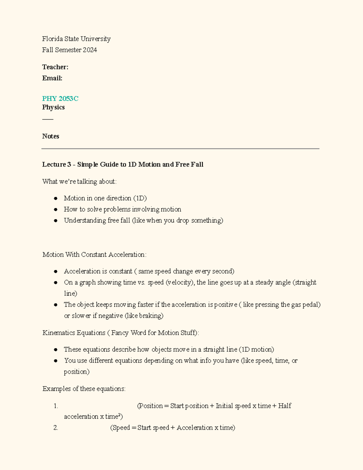 Lecture 3 PHY 2053 - Florida State University Fall Semester 2024 ...