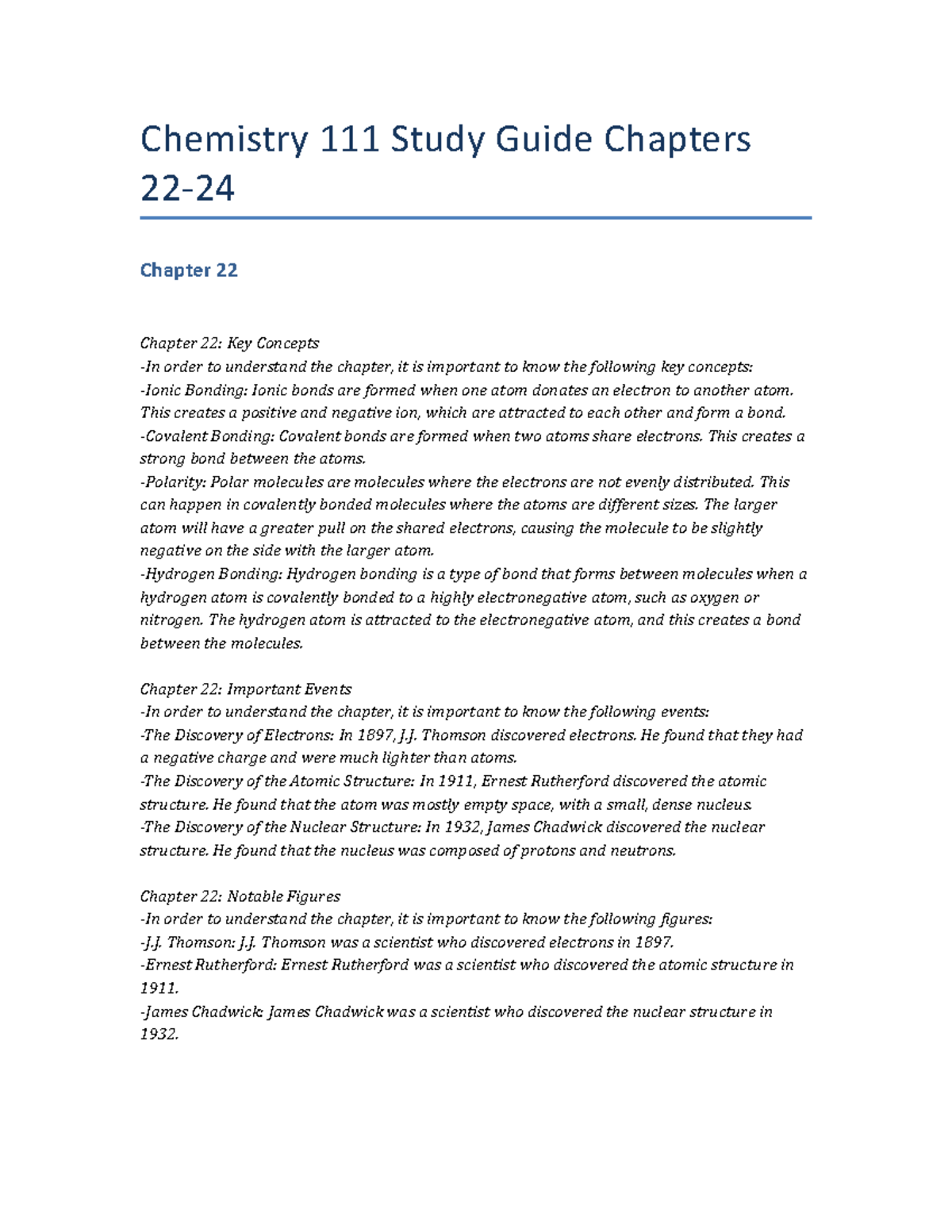 Chemistry 111 Study Guide Chapters 22-24 - Chemistry 111 Study Guide ...