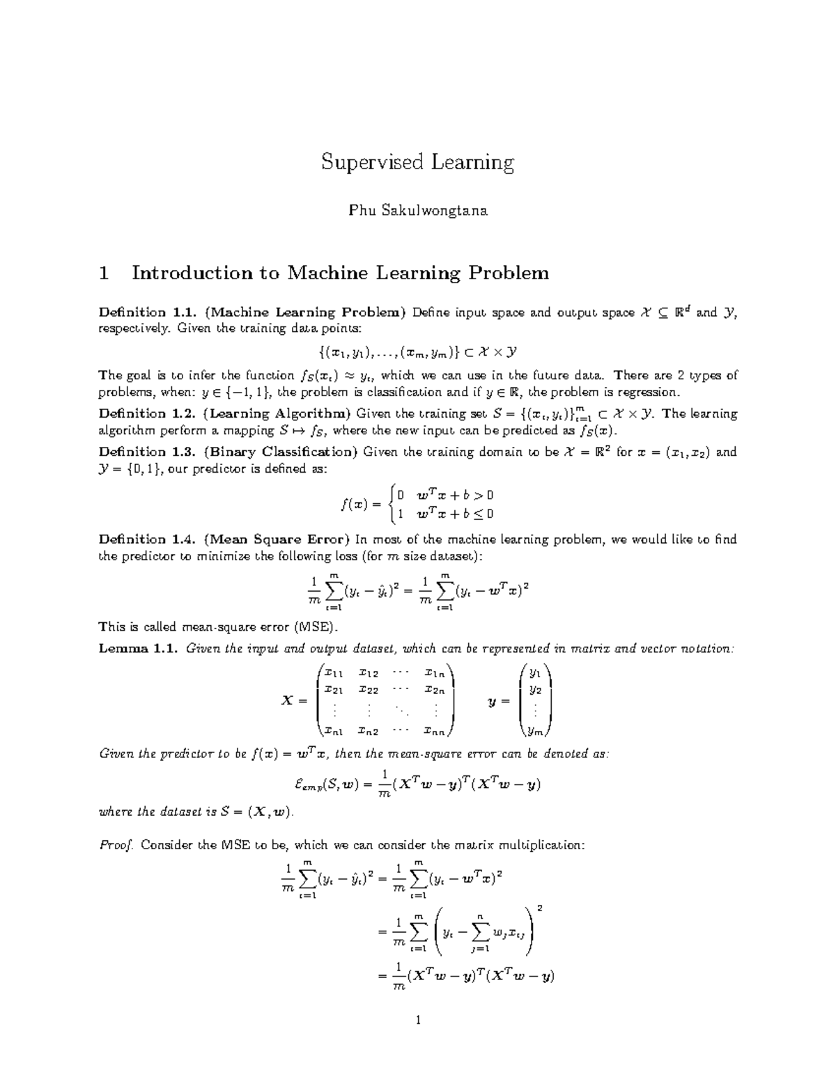 Introduction to Supervised Learning - Studocu