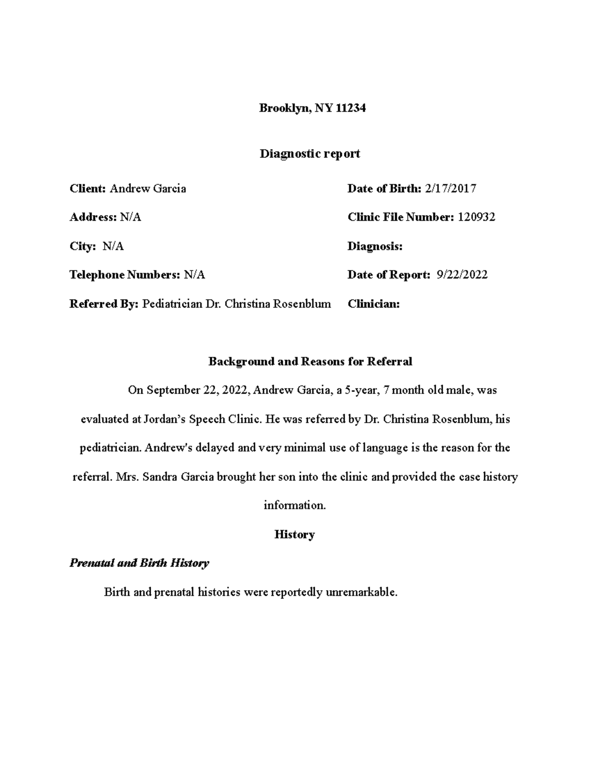 Dx Report Weisheart - Brooklyn, NY 11234 Diagnostic report Client ...