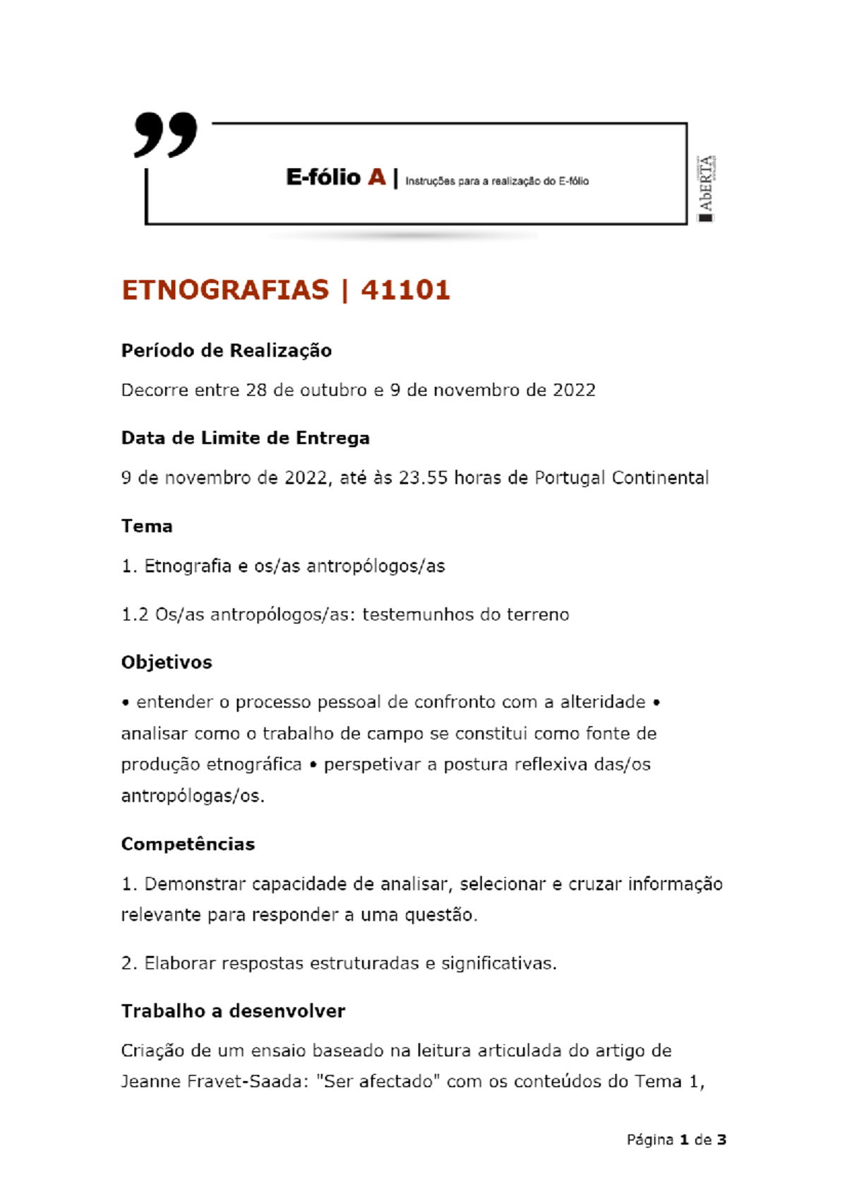 Enunciado Efolio A - Etnografias - Studocu