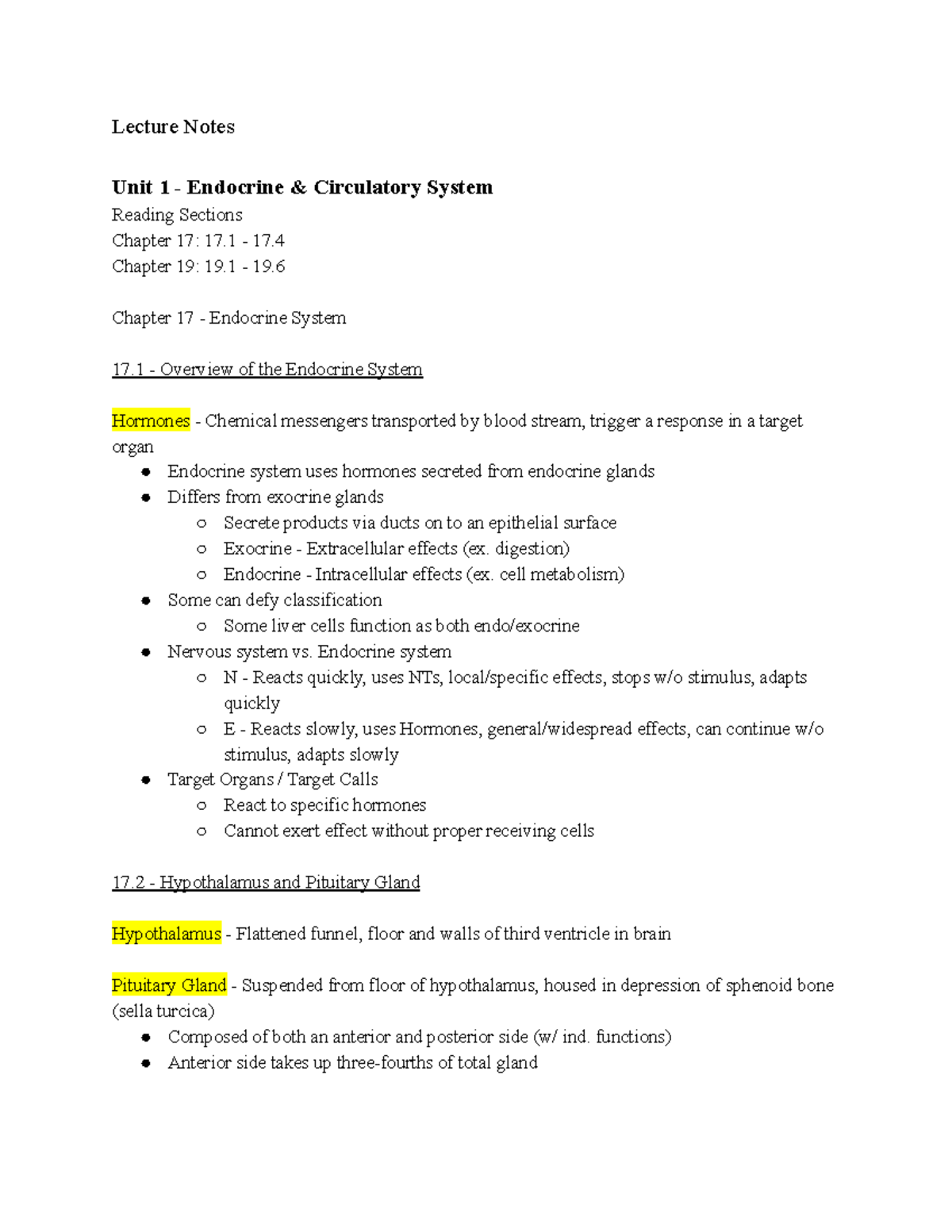 A&P II - Lecture notes 1-10 - Lecture Notes Unit 1 - Endocrine ...