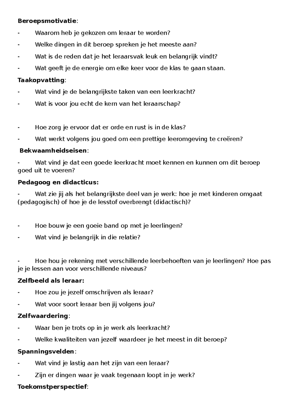 Interview vragen Mentor - Beroepsmotivatie: Waarom heb je gekozen om ...
