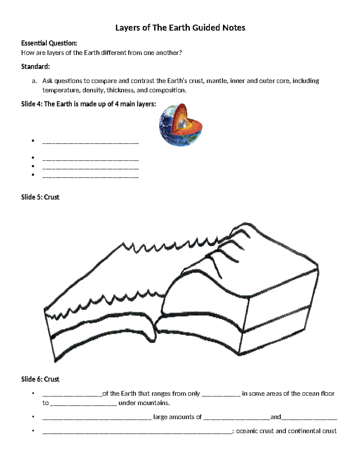 Layers of The Earth Guided Notes - Layers of The Earth Guided Notes ...
