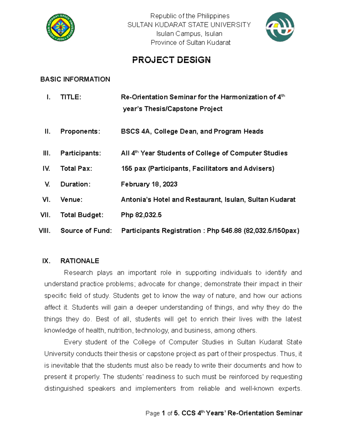 Training Design CCS capstone - SULTAN KUDARAT STATE UNIVERSITY Isulan ...