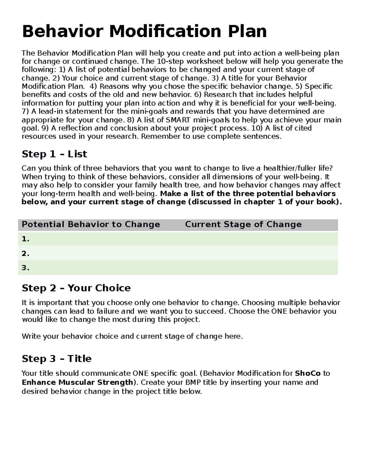 Behavior Modification Plan(100) - The 10-step worksheet below will help ...