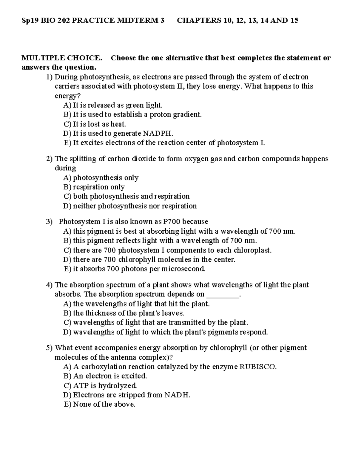 Bio 202 Exam 3 practice test 2019 Erster - Sp19 BIO 202 PRACTICE ...