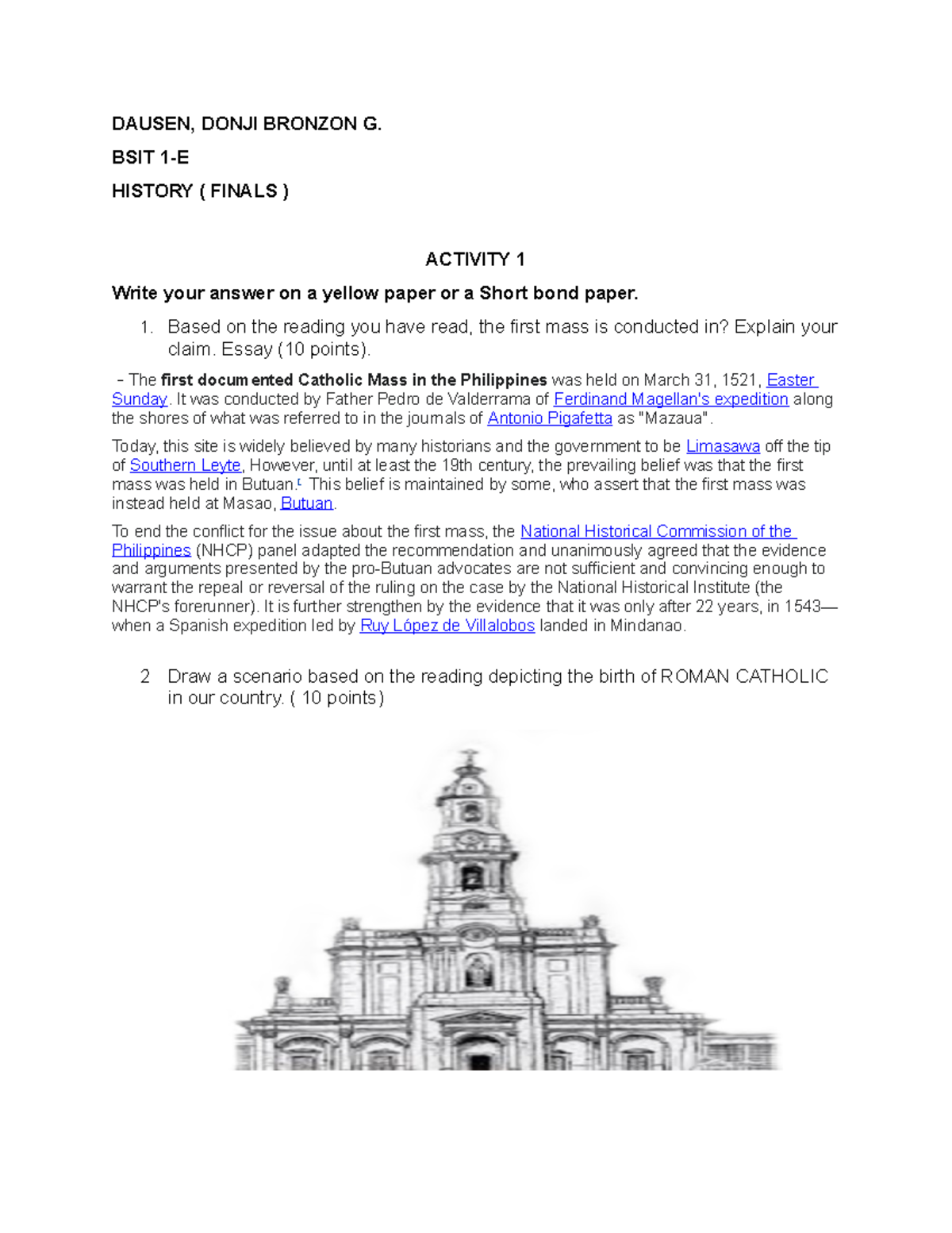 Hstory This is a sample of answers for the students to base their ...