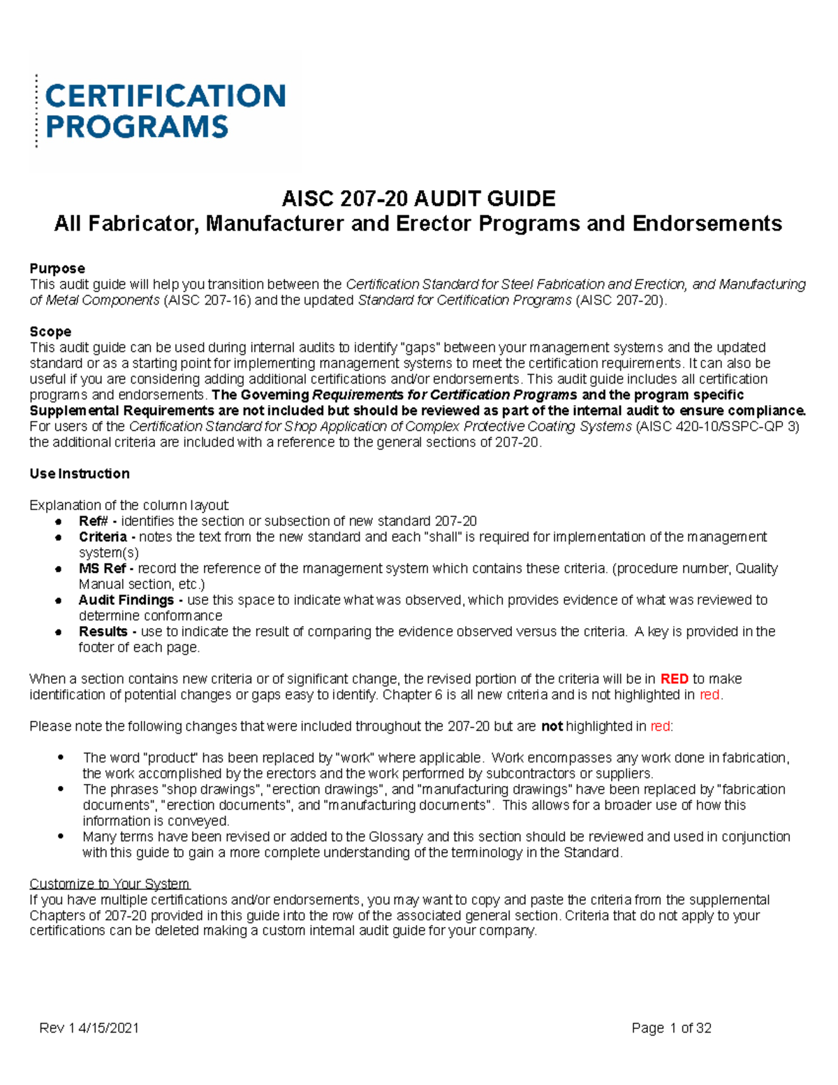 All-207-20-r1-audit-guide-all-programs - AISC 207-20 AUDIT GUIDE All ...
