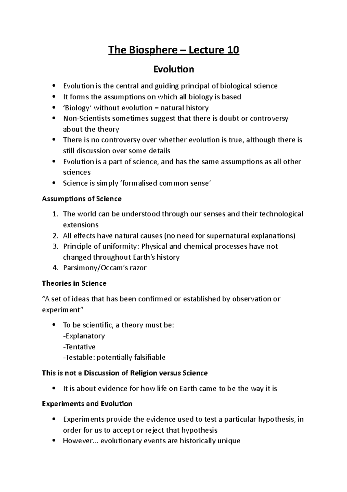 The Biosphere - Lecture 10 - The Biosphere – Lecture 10 Evolution ...