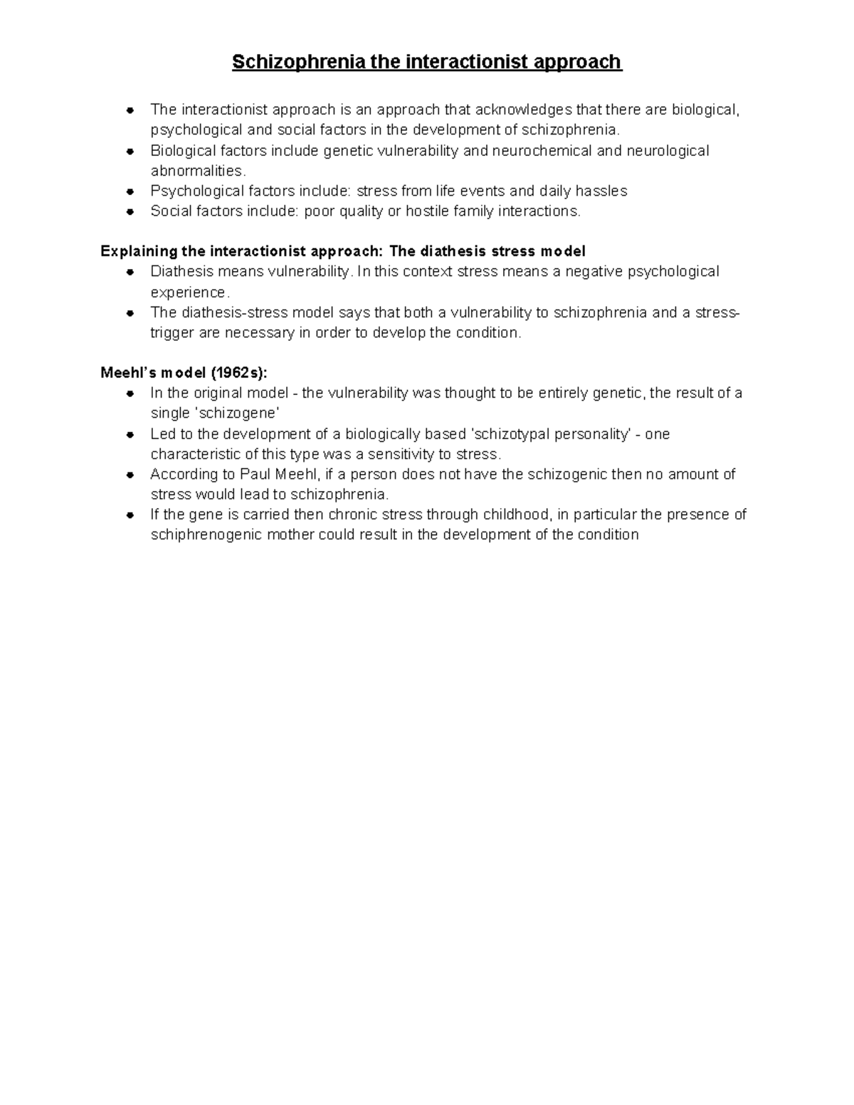 Schizophrenia the interactionist approach - Biological factors include ...