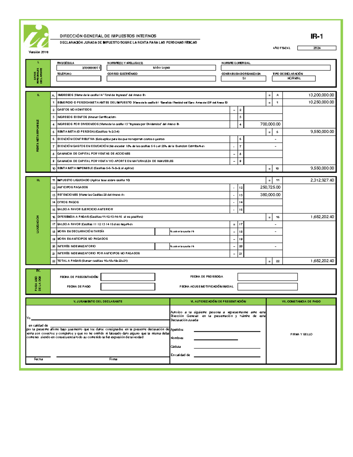 Marleny Nuñez Formulario IR-1 - AÑO FISCAL RNC/CÉDULA 3100000011 ...