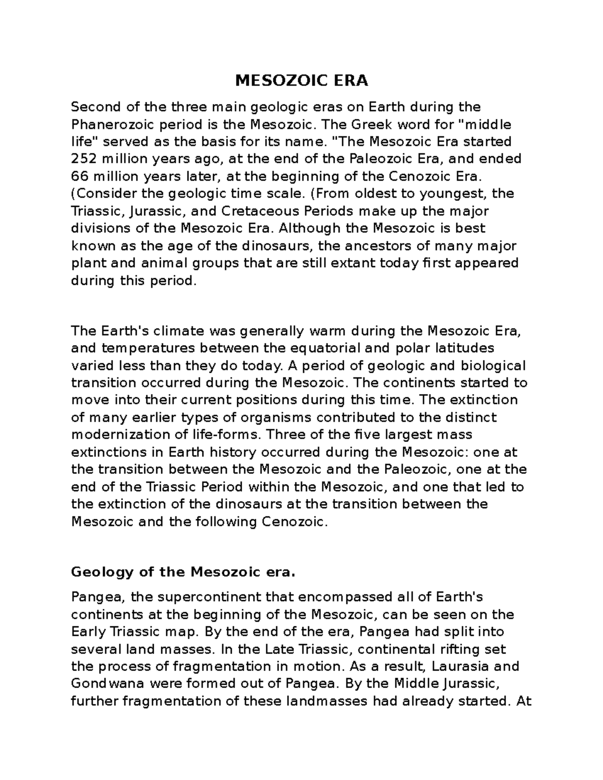 Mesozoic ERA - world history - MESOZOIC ERA Second of the three main ...