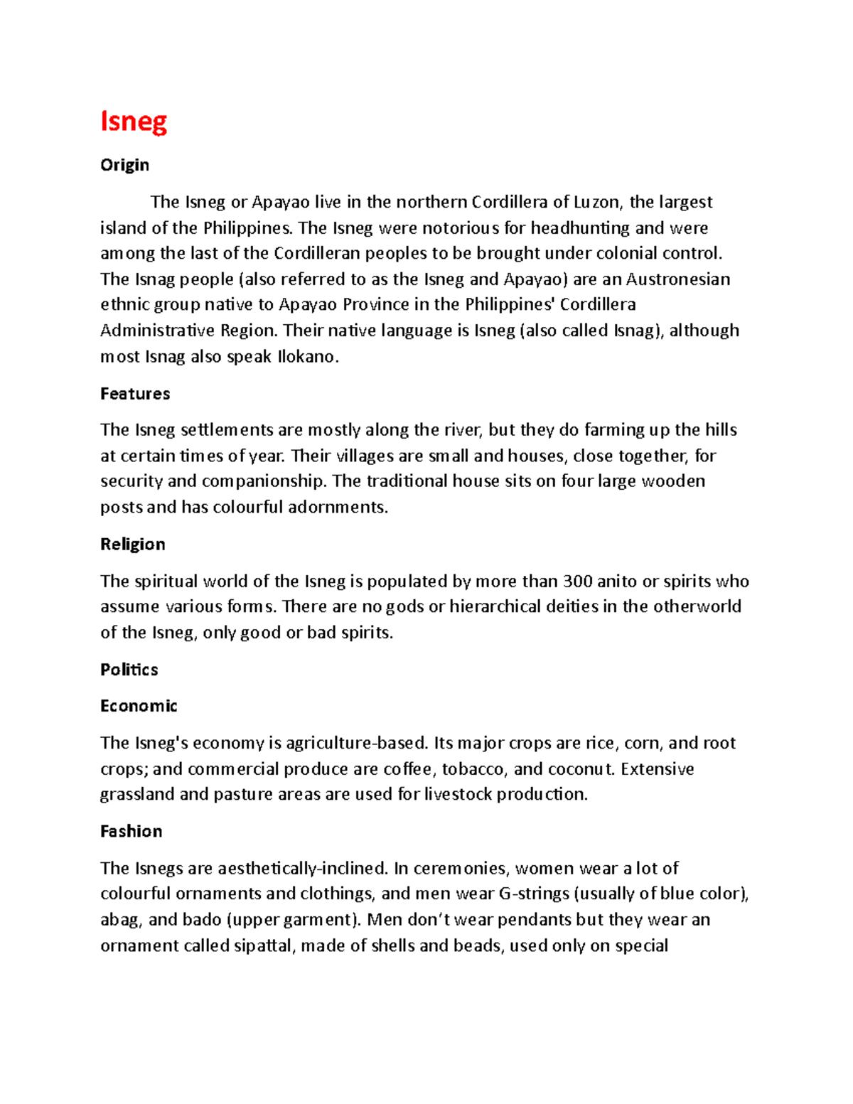 8 Tribes - Isneg Origin The Isneg or Apayao live in the northern ...