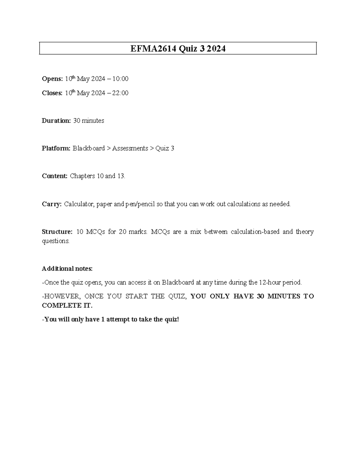 Quiz 3 Outline - Summary Introduction to Financial Management ...