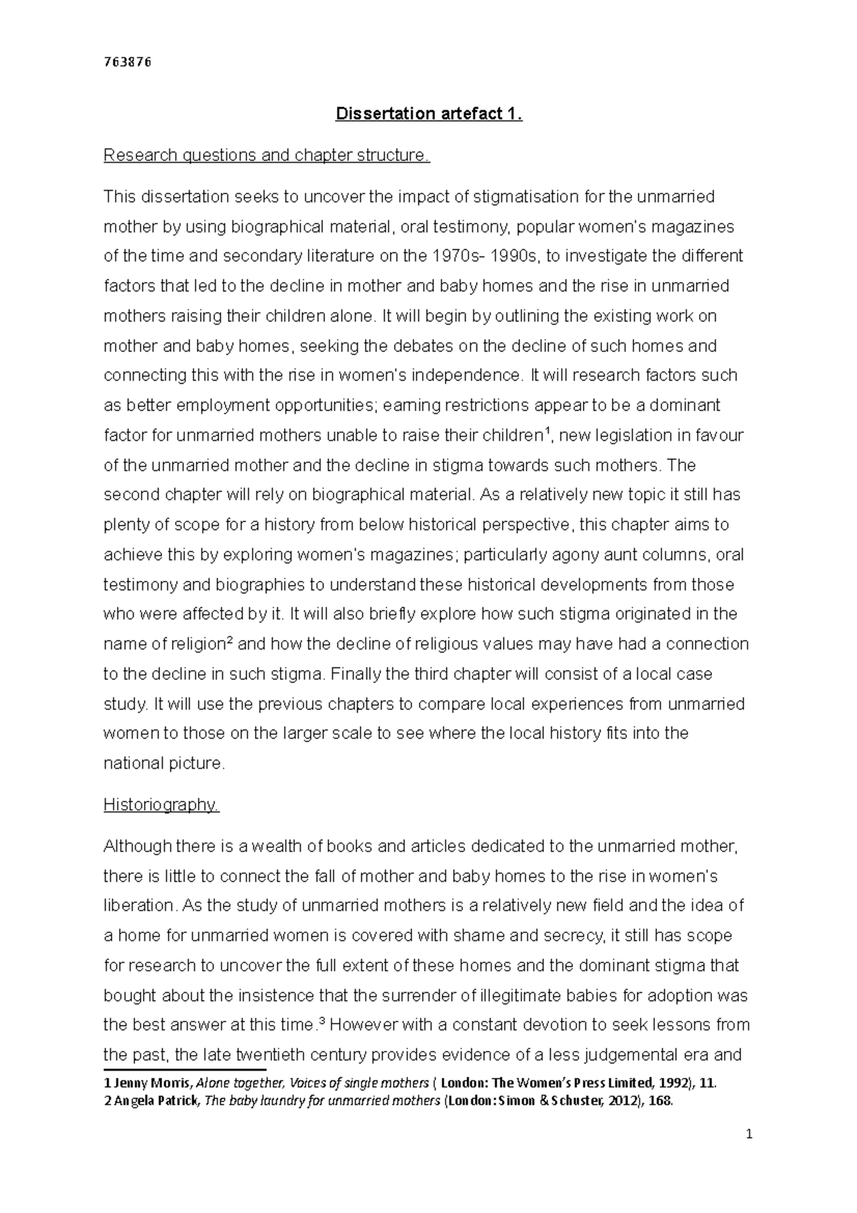 Dissertation artefact 2 - Research questions and chapter structure ...