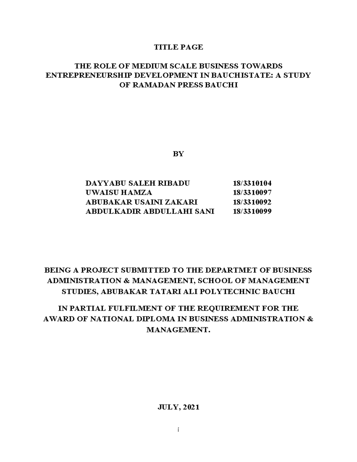 Preliminary Pages - TITLE PAGE THE ROLE OF MEDIUM SCALE BUSINESS ...