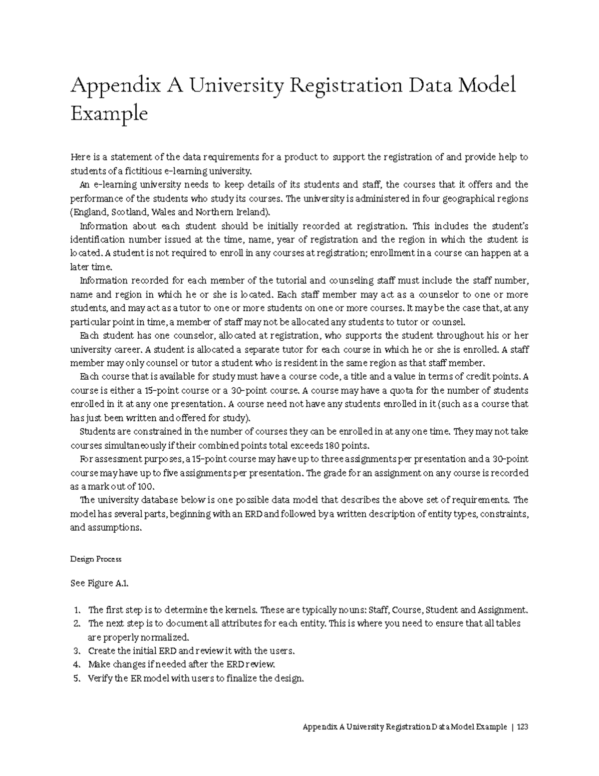 Programming 123-135 - Appendix A University Registration Data Model ...