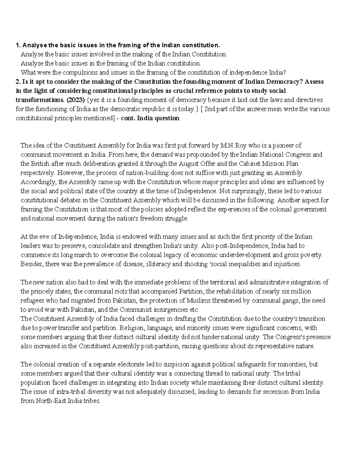 Constitution Features - Analyse the basic issues in the framing of the ...