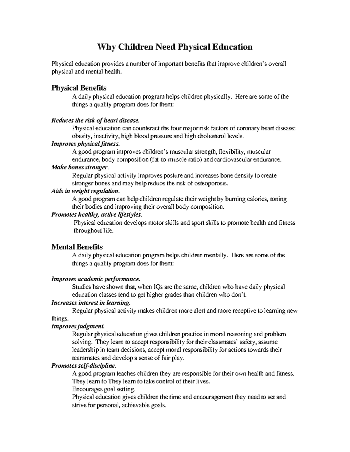 Why children need phys-ed - Why Children Need Physical Education ...