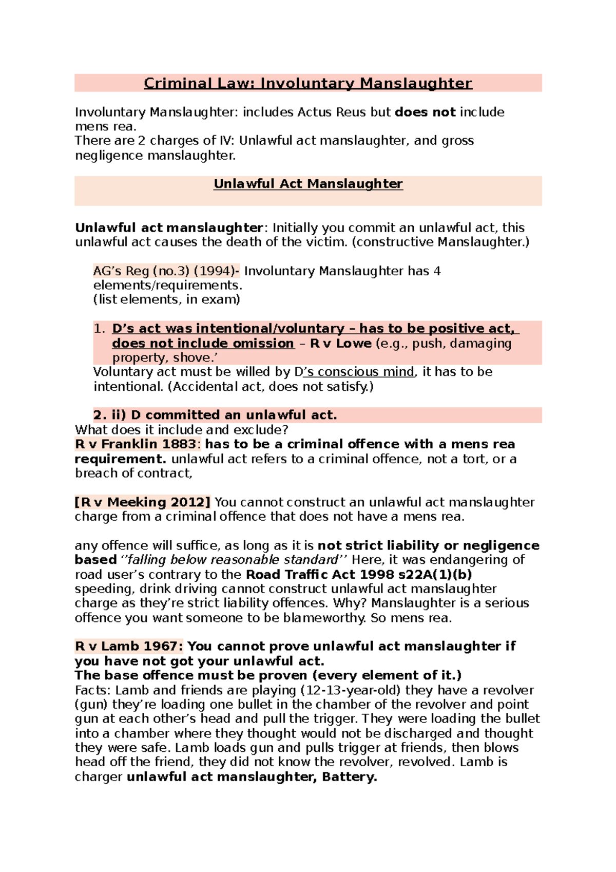 Involuntary Manslaughter - Criminal Law: Involuntary Manslaughter ...
