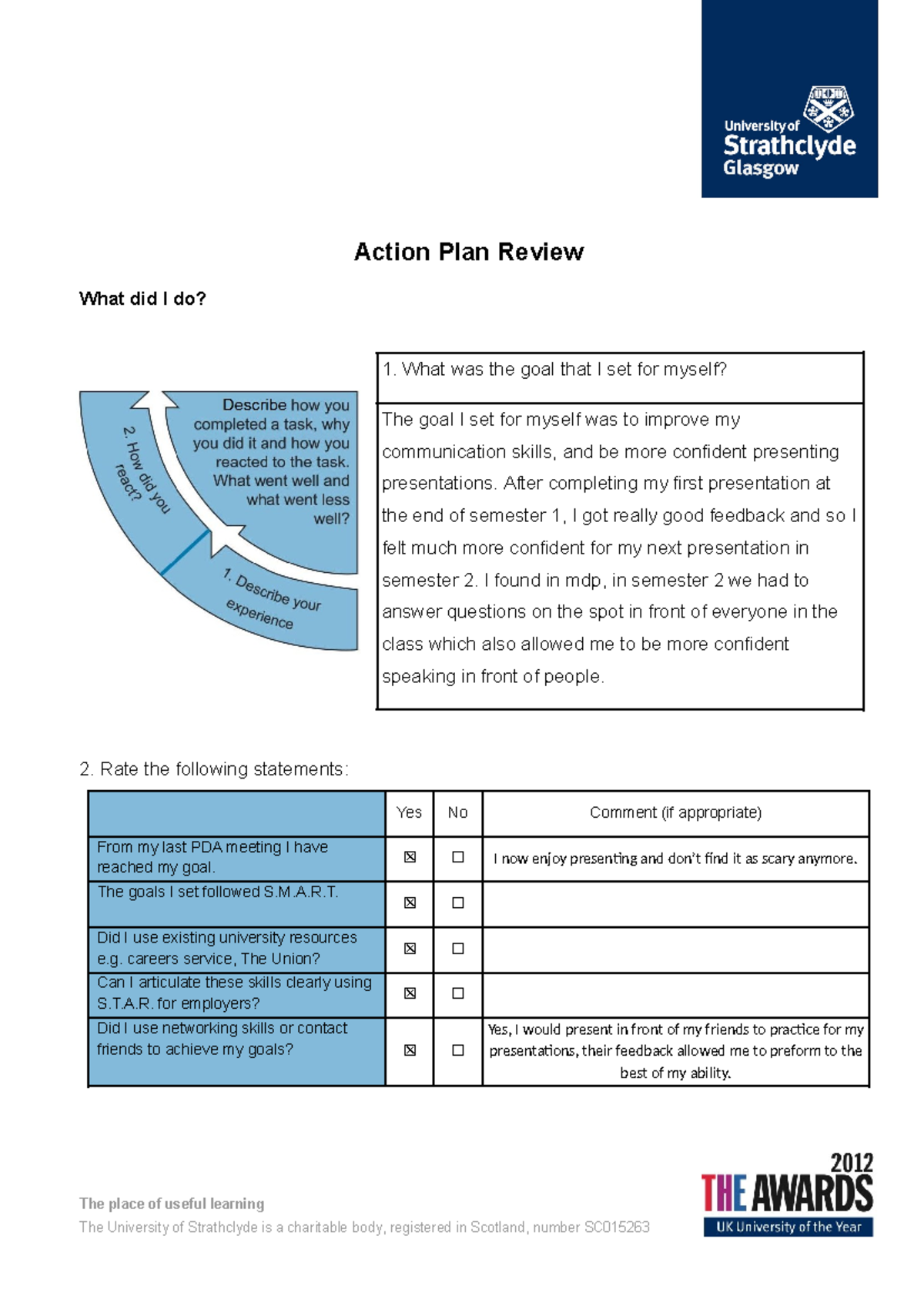 Action Plan Review Form Sem 2 - Action Plan Review What did I do? 1 ...