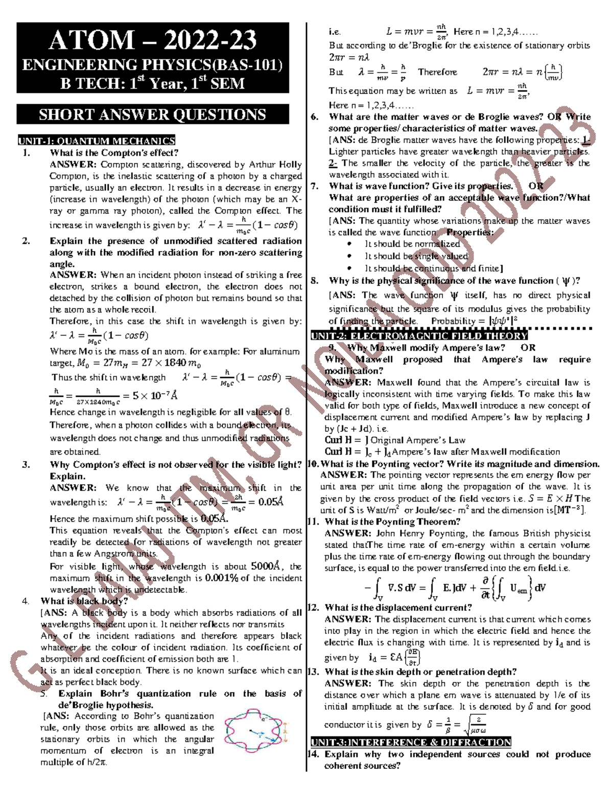 Physics ODD SEM 2022 23 - ATOM – 2022- ENGINEERING PHYSICS(BAS-101) B ...