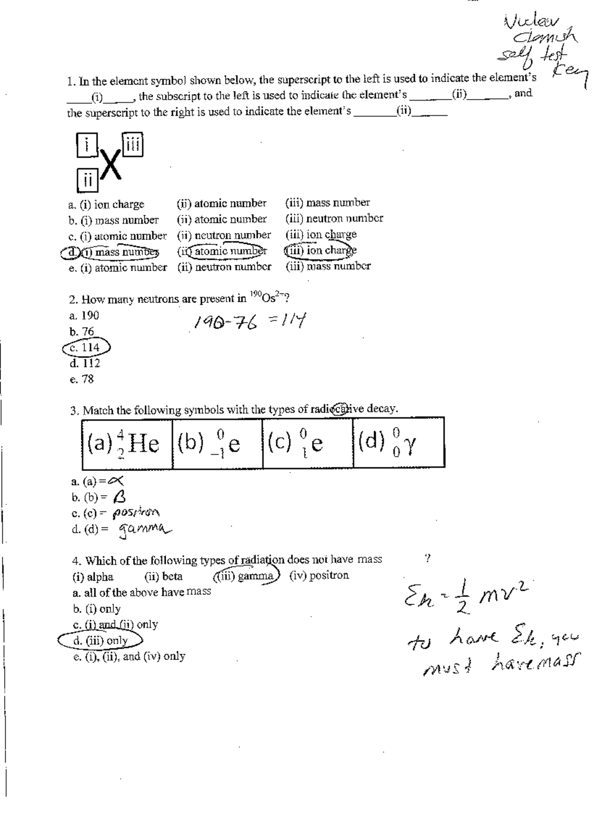 Nuclear chemistry self test with answers - CW IJA Jeri 1. In the ...