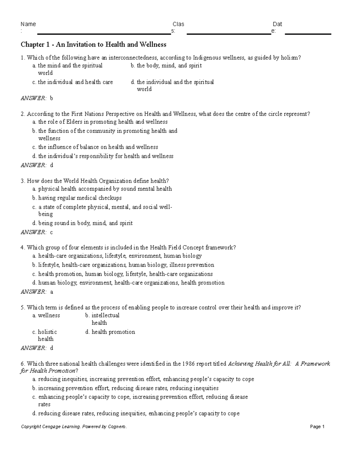 Chapter 1 An Invitation to Health and Wellness - : s: e: Chapter 1 - An ...