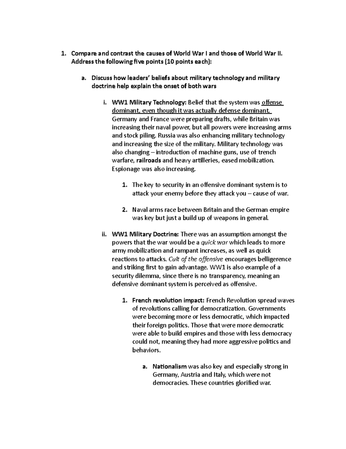 IR Final Study Guide - Compare and contrast the causes of World War I ...