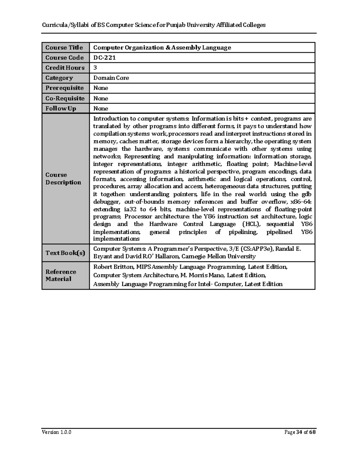 DC-221 course outline - Curricula/Syllabi of BS Computer Science for Punjab University ...