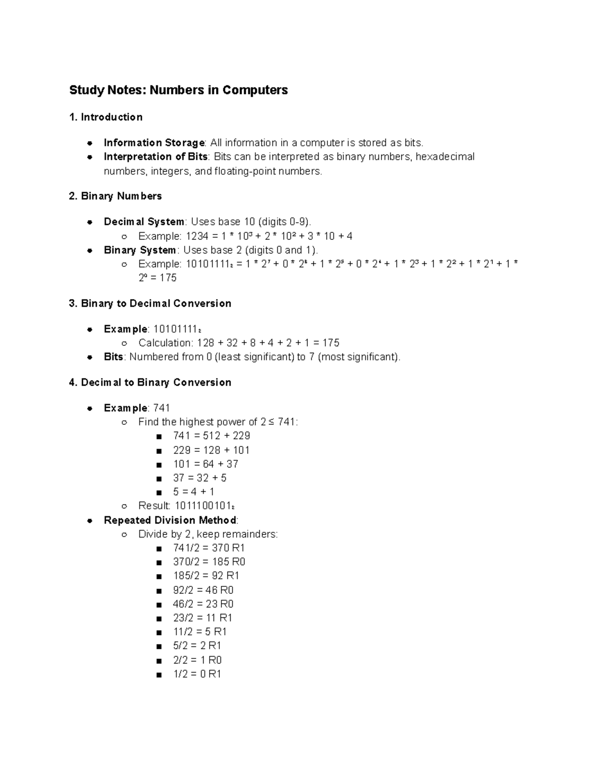 Study Notes Numbers in Computers - Study Notes: Numbers in Computers ...