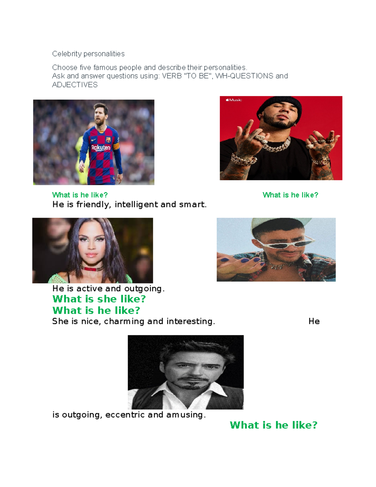 Celebrity personalities - Ingles I - Celebrity personalities Choose ...