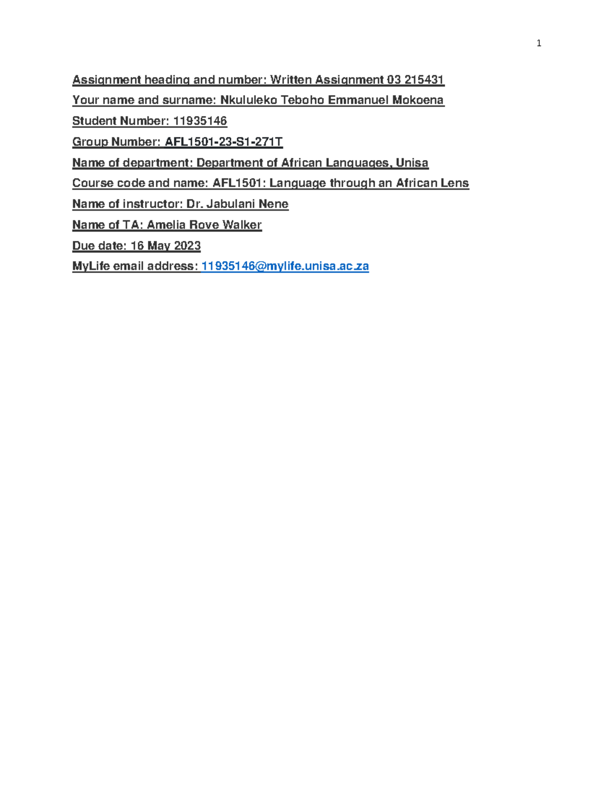 Assignment 3 formatted - Assignment heading and number: Written ...