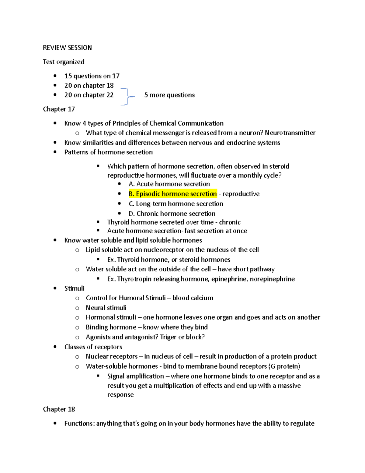 Review Session - REVIEW SESSION Test organized 15 questions on 17 20 on ...