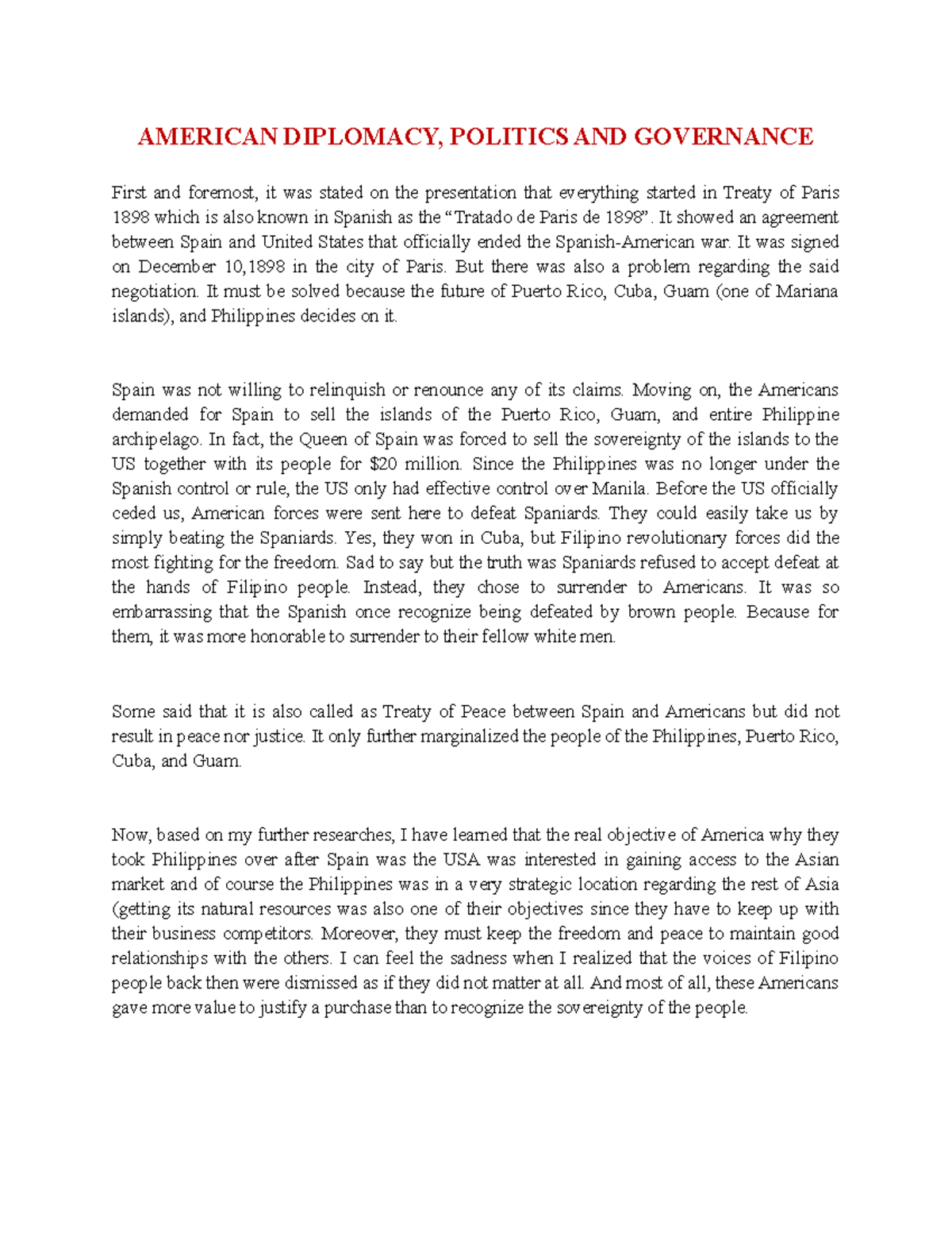 American Diplomacy, Politics AND Governance - AB Foreign Service - Studocu