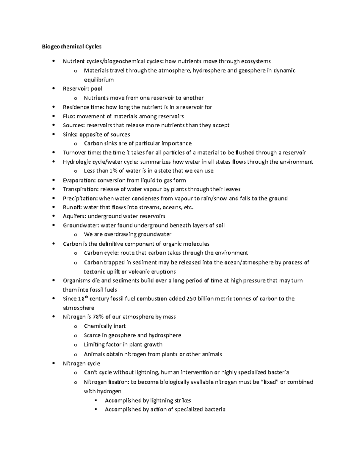 Chapter 2 notes p - Biogeochemical Cycles Nutrient cycles ...