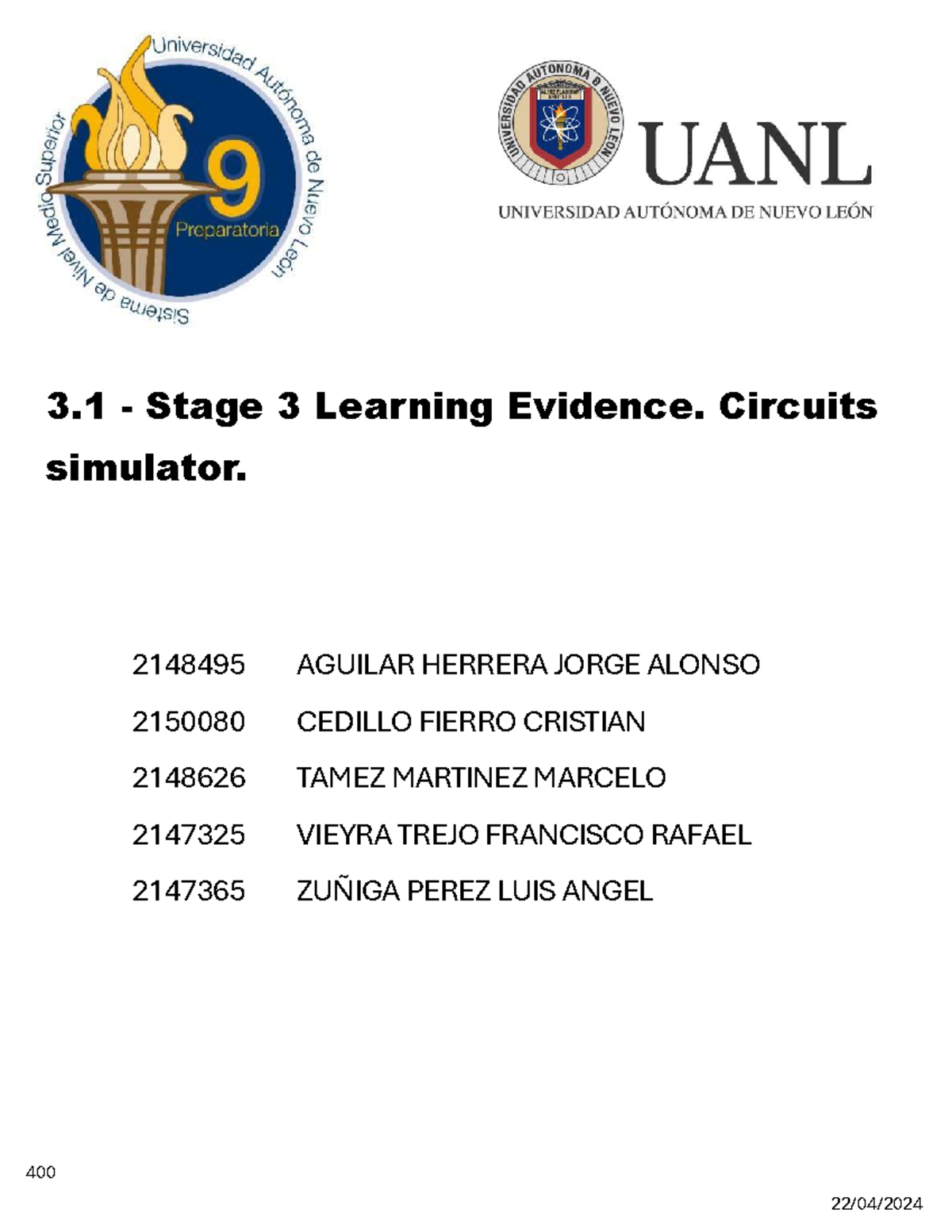 Stage 3 Learning Evidence. Circuits simulator TEAM X - 3 - Stage 3 ...