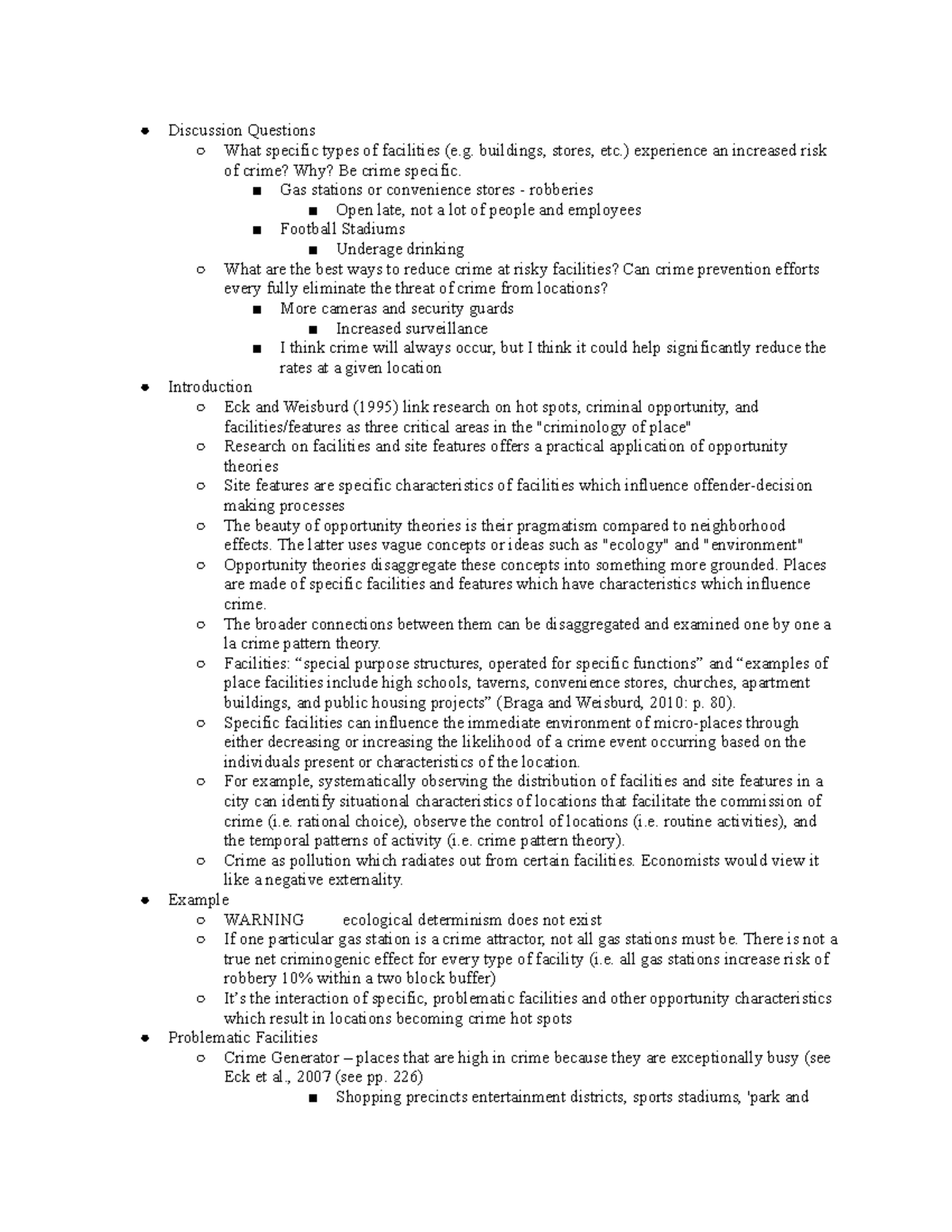 Facilities and Features - Discussion Questions What specific types of ...