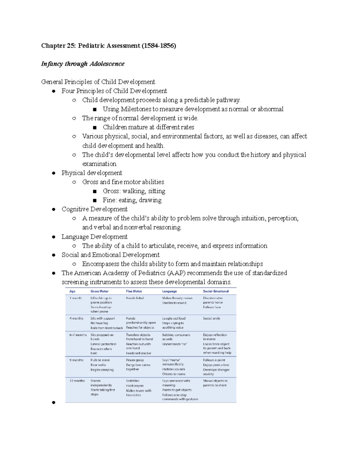 Health Assessments Spring 2024 Notes Part 2 - Chapter 25: Pediatric ...