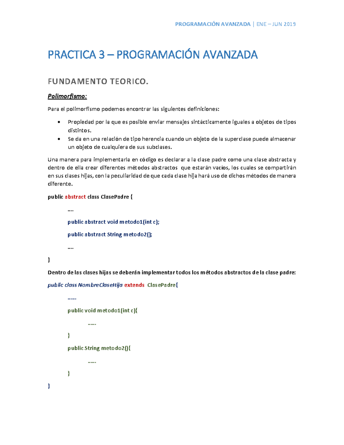 Practica 3 - PROGRAMACIÓN AVANZADA | ENE – JUN 2019 PRACTICA 3 ...